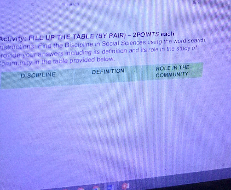 Activity: FILL UP THE TABLE (BY PAIR) - | StudyX