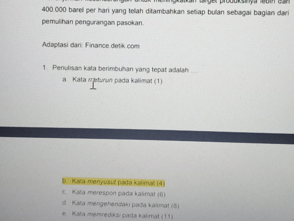 1. Penulisan kata berimbuhan yang tepat | StudyX
