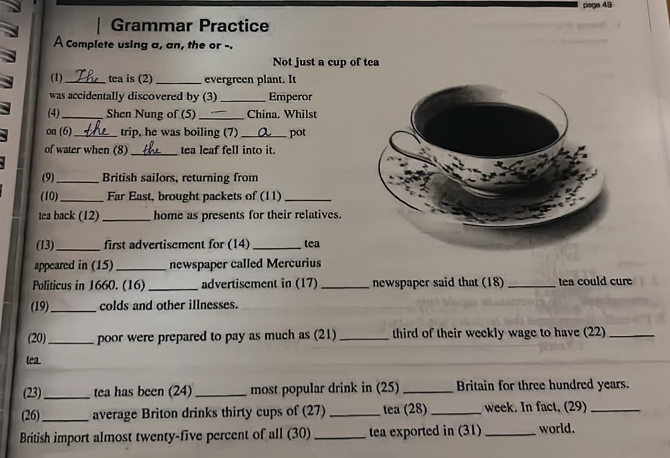 Grammar Practice A Complete using a, an, the | StudyX