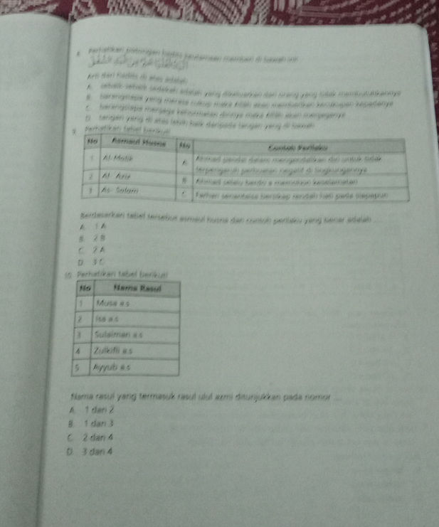 Berdasarkan tabel tersebut asmaul husna dan | StudyX