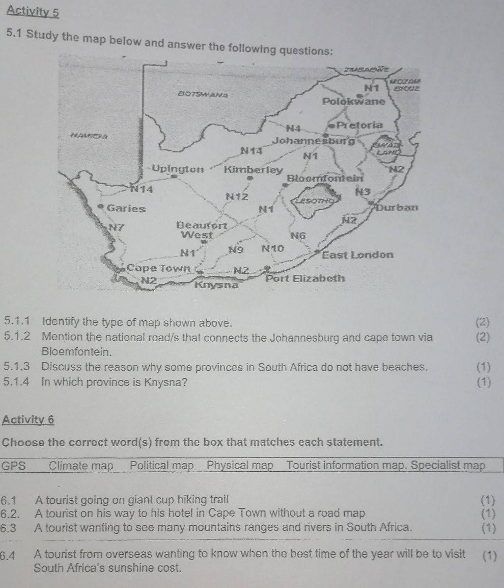 Activity 5 5.1 Study the map below and | StudyX