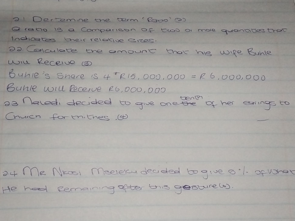 21 Determine the term 'Ratio' (2) Ratio is a | StudyX