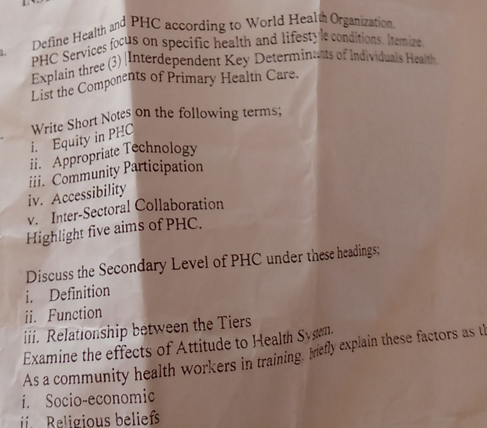 Define Health and PHC according to World | StudyX