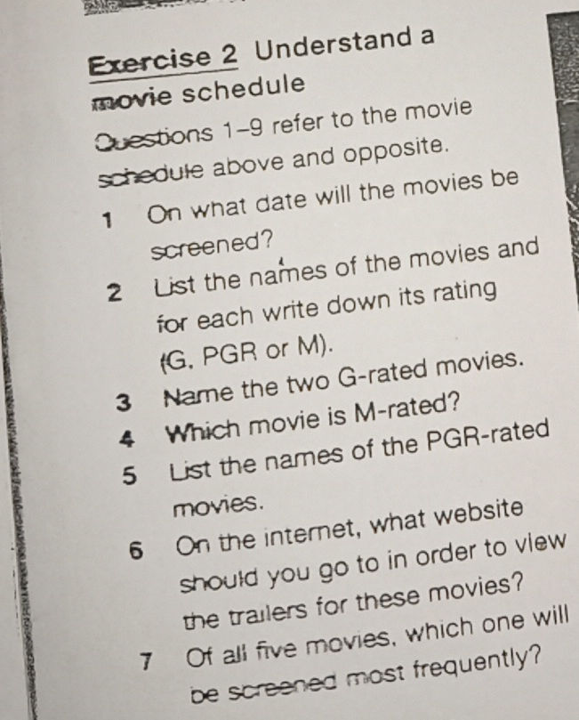 Exercise 2 Understand a movie schedule | StudyX