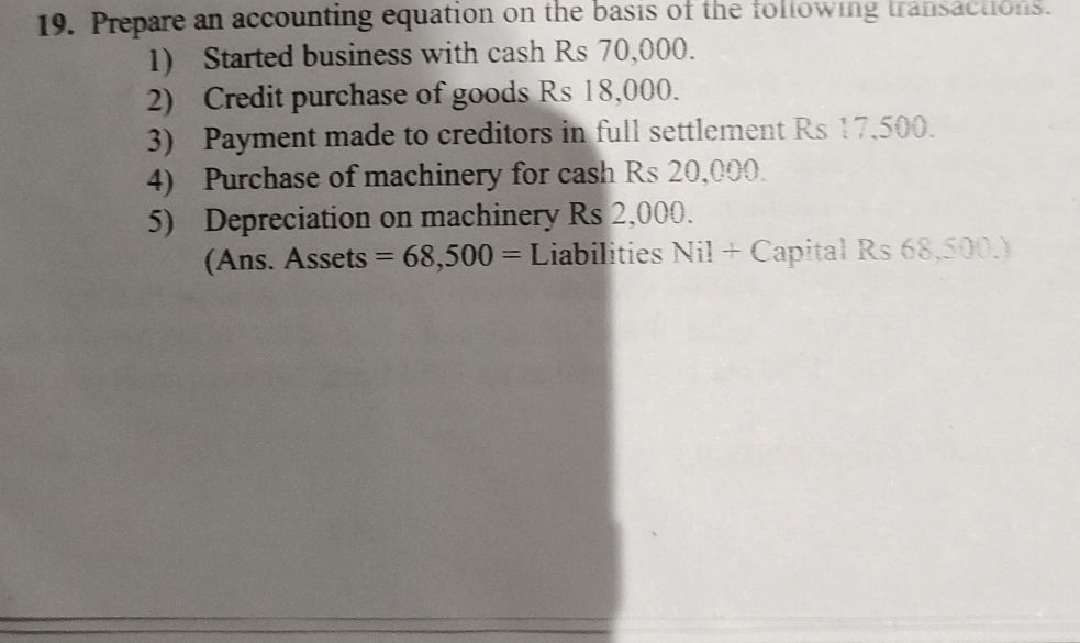 19. Prepare an accounting equation on the | StudyX