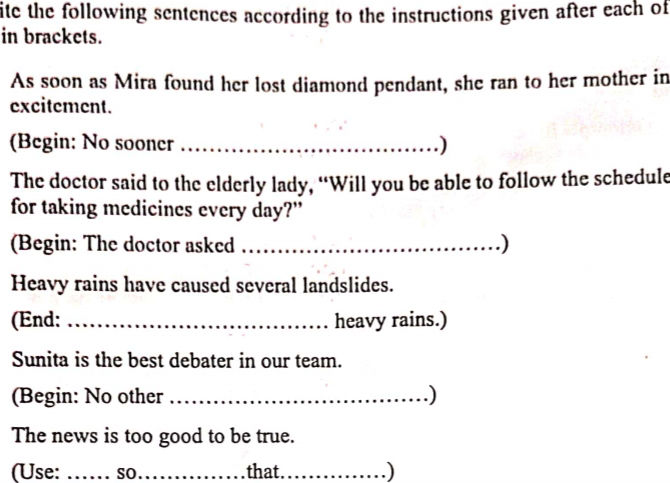 Write the following sentences according to | StudyX