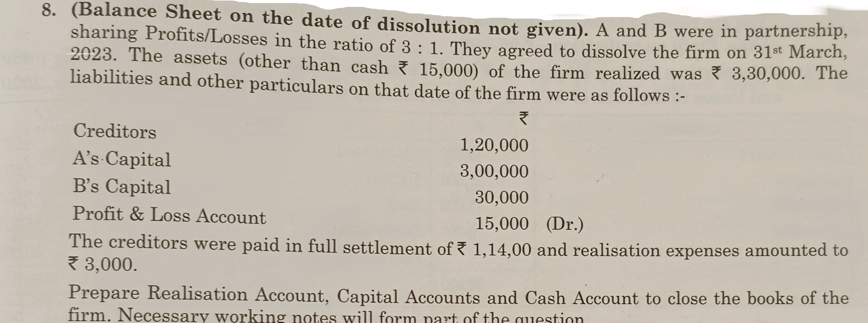 8. (Balance Sheet on the date of dissolution | StudyX