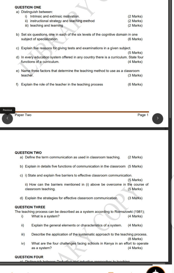 QUESTION ONE a) Distinguish between: i) | StudyX