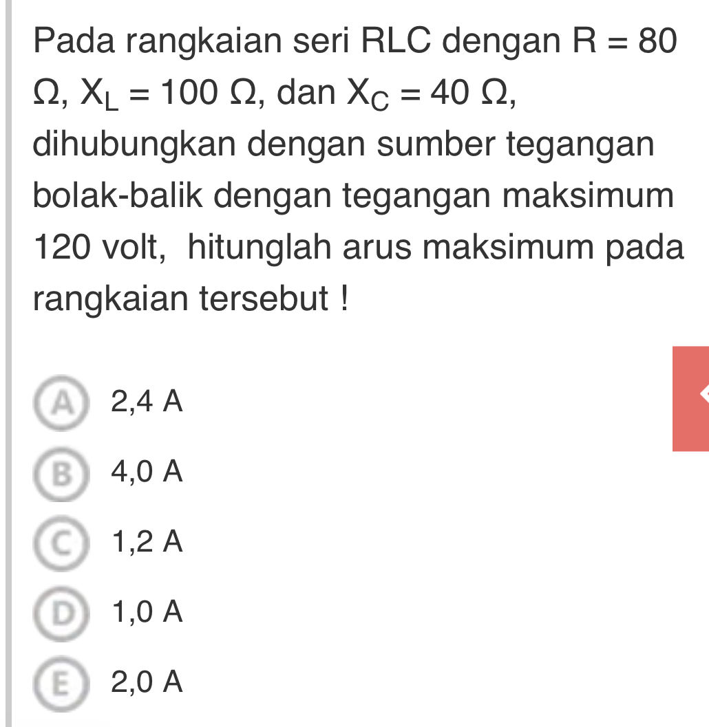 Pada rangkaian seri RLC dengan R = 80 $ $, | StudyX