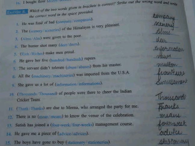 Exercise B. Which of the two words given in | StudyX