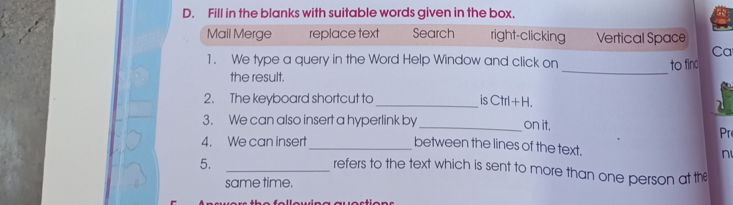 D. Fill in the blanks with suitable words | StudyX