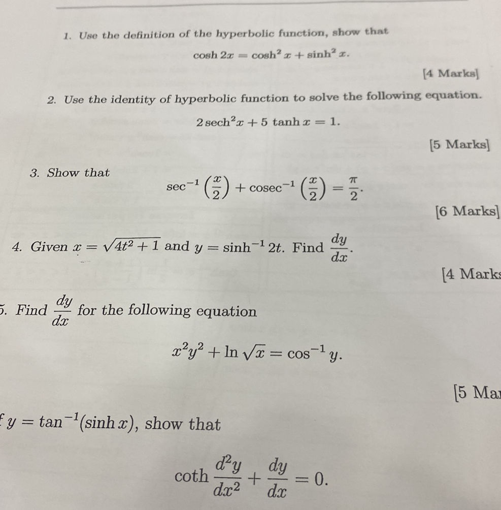 1. Use the definition of the hyperbolic | StudyX