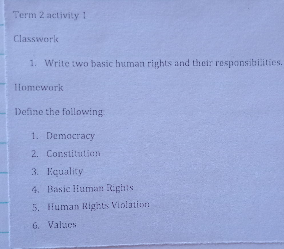 1. Write two basic human rights and their | StudyX