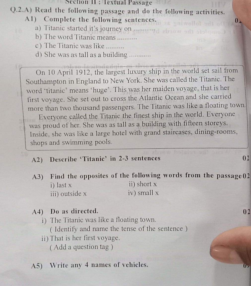 Q.2.A) Read the following passage and do the | StudyX