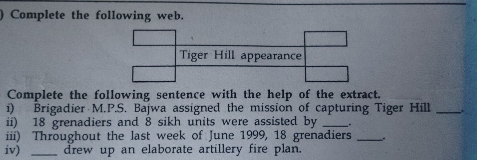 Complete the following web. Tiger Hill | StudyX