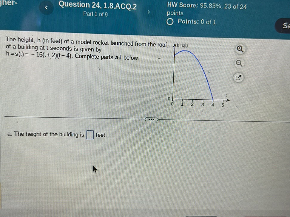 The height, h (in feet) of a model rocket | StudyX