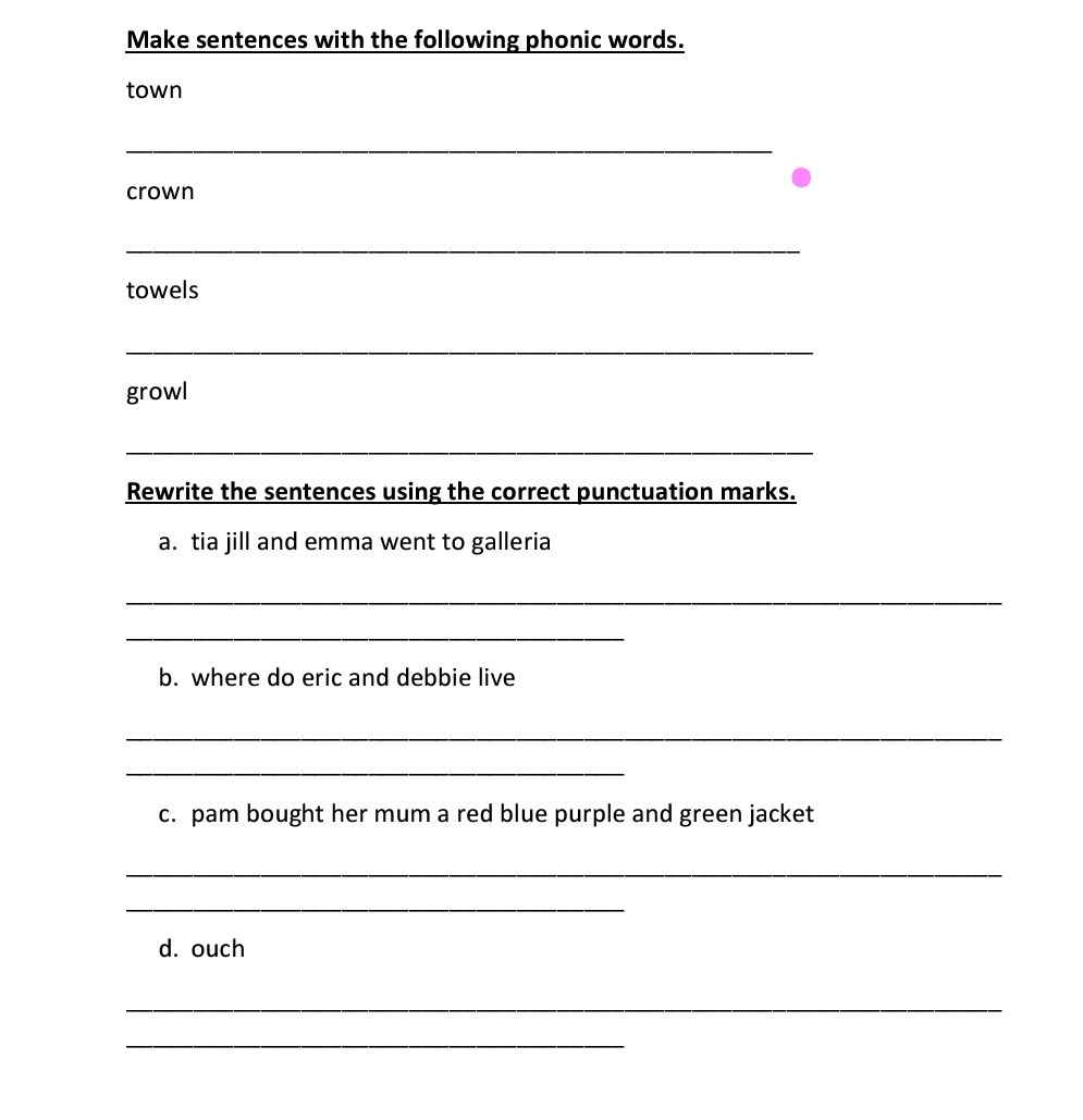 Make sentences with the following phonic | StudyX