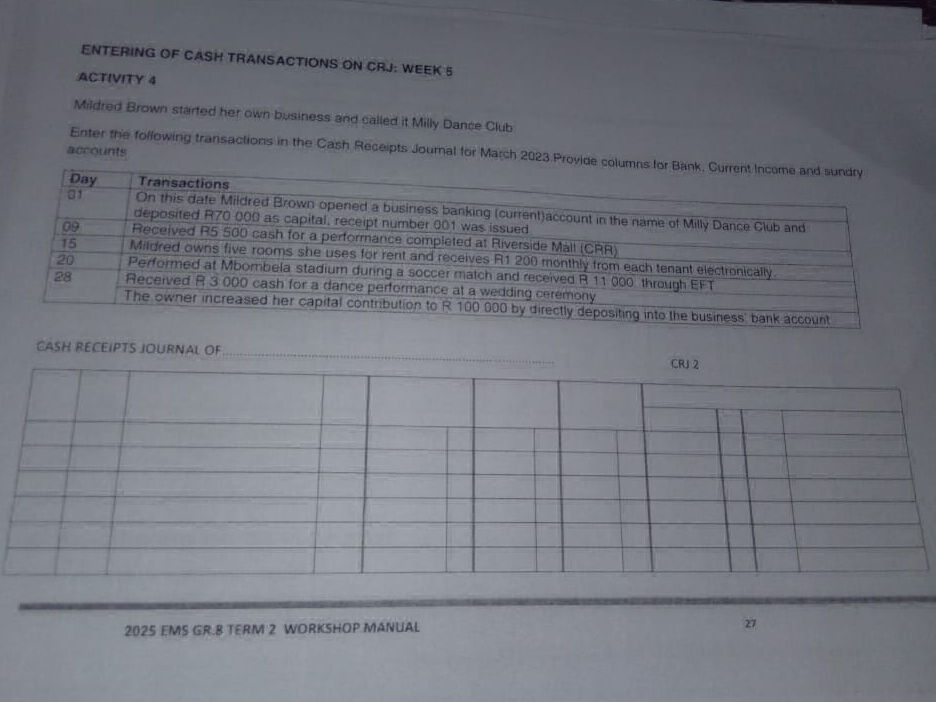 Enter the following transactions in the Cash | StudyX