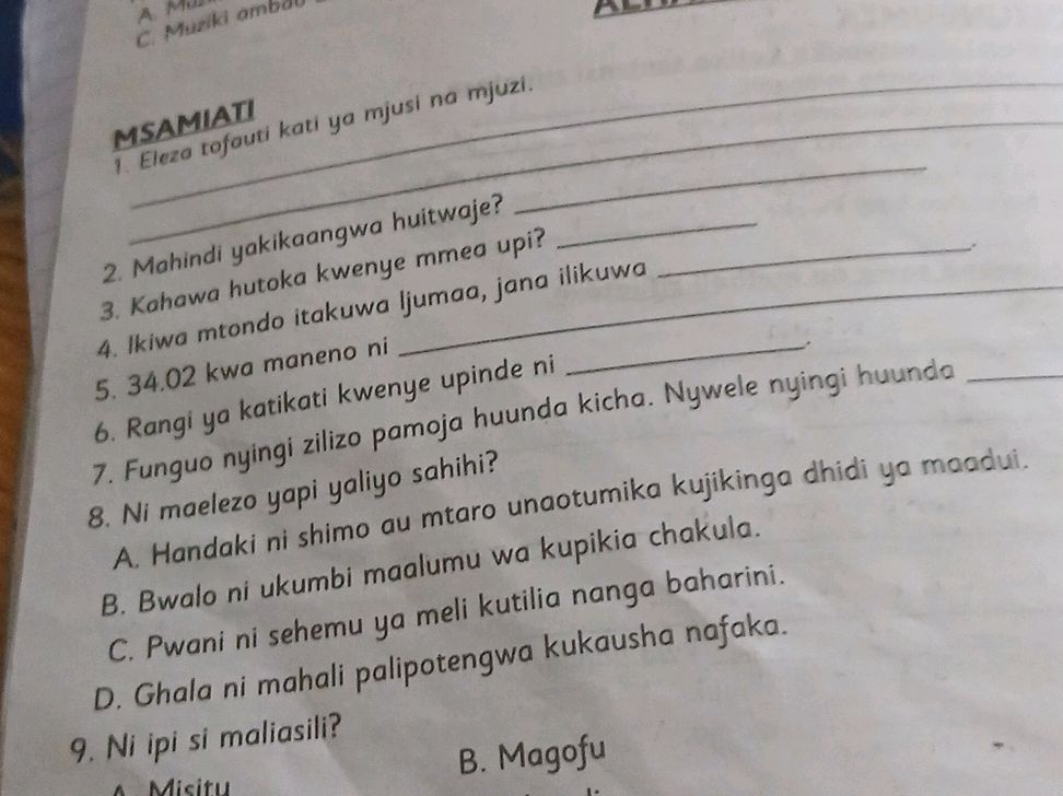 1. Eleza tofauti kati ya mjusi na mjuzi. 2. | StudyX