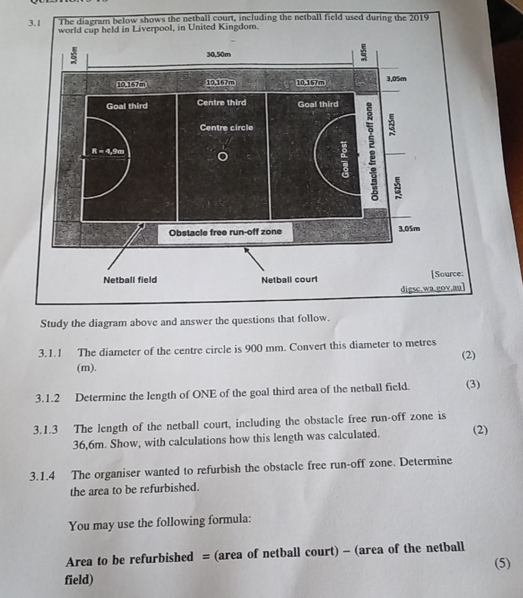 3.1 The diagram below shows the netball | StudyX