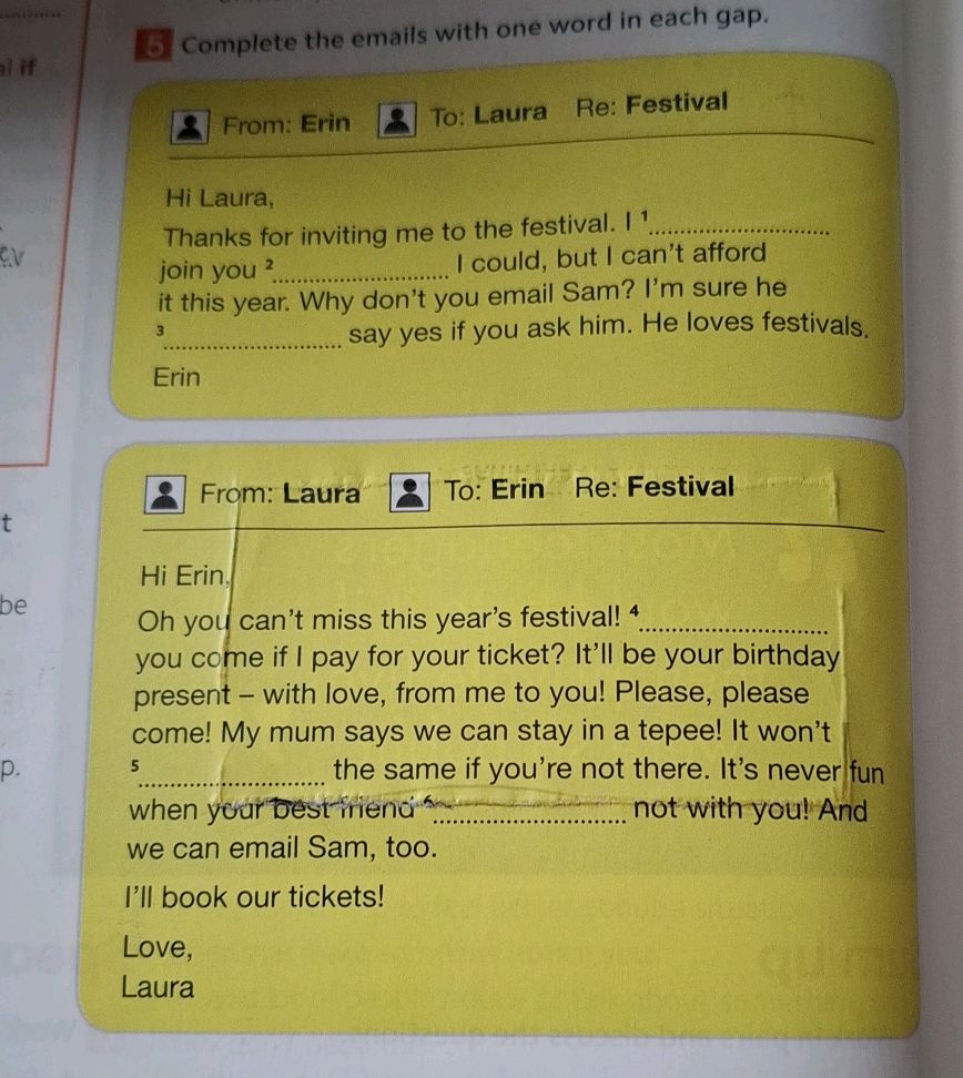 Complete the emails with one word in each | StudyX