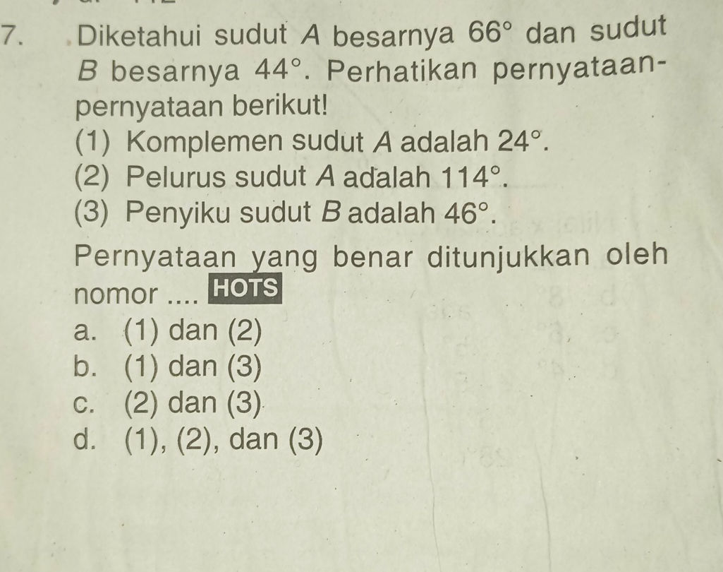 Diketahui sudut A besarnya 66° dan sudut B | StudyX