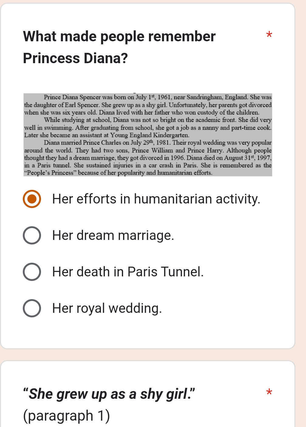 What made people remember Princess Diana? | StudyX