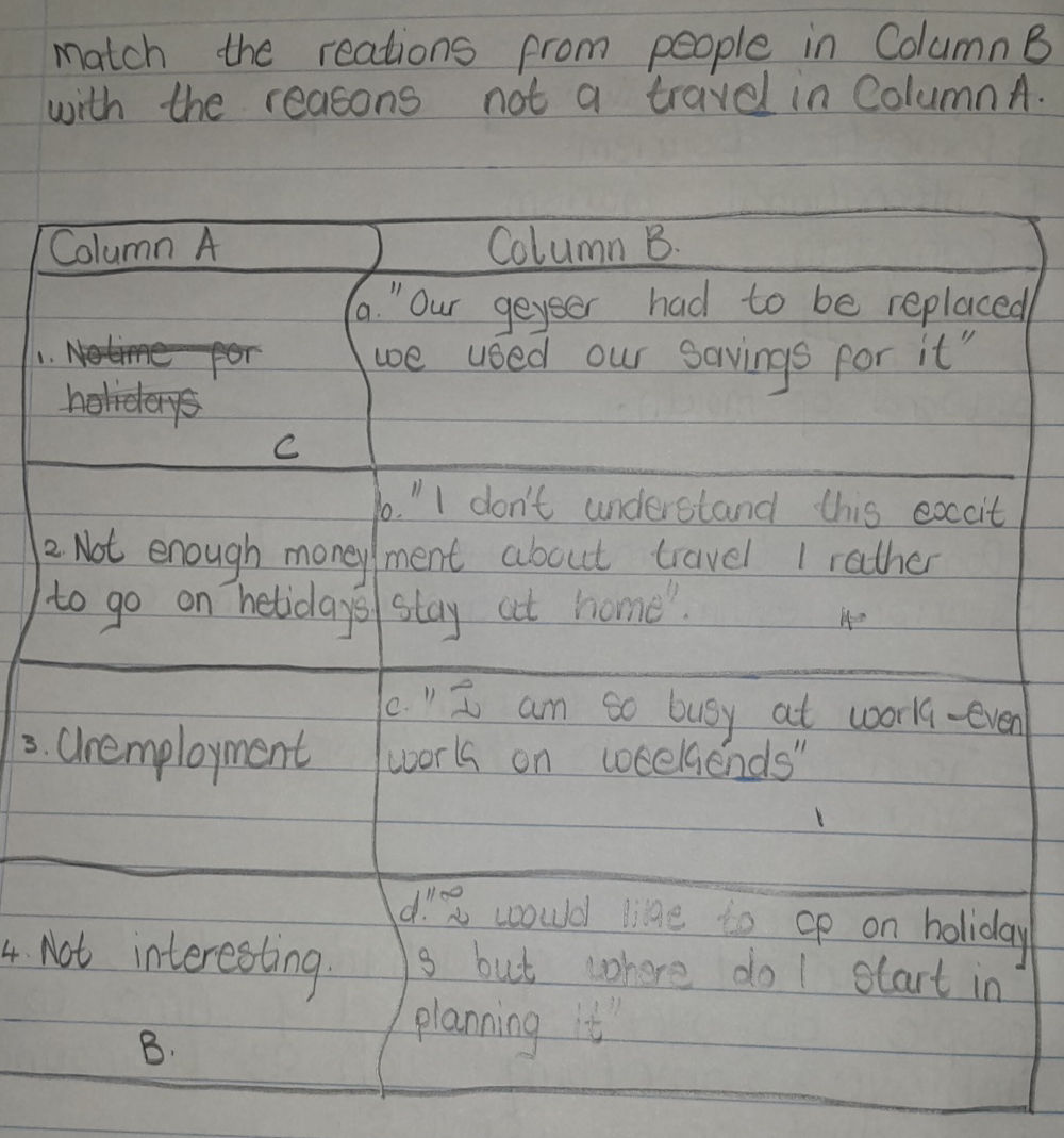 Match the reations from people in Column B | StudyX