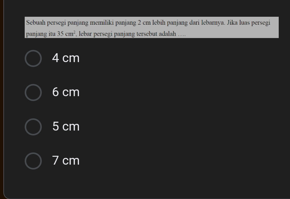 Sebuah persegi panjang memiliki panjang 2 cm | StudyX