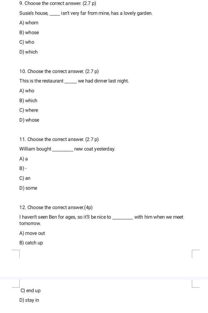 9. Choose the correct answer. (2.7 p) | StudyX