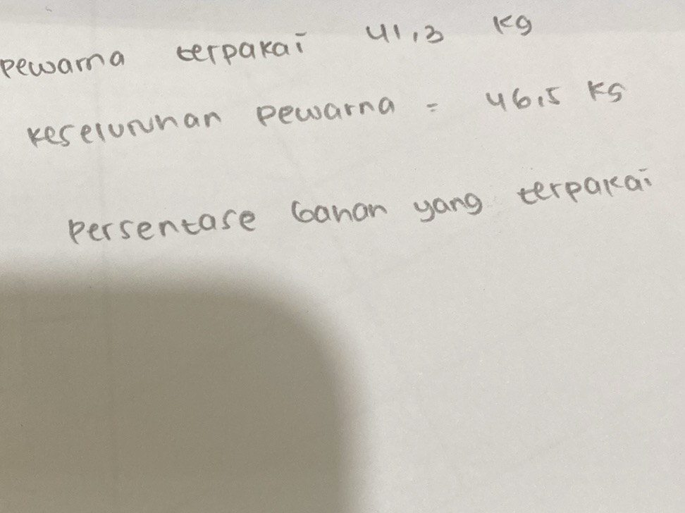 Pewarna terpakai 41,3 kg Keseluruhan | StudyX