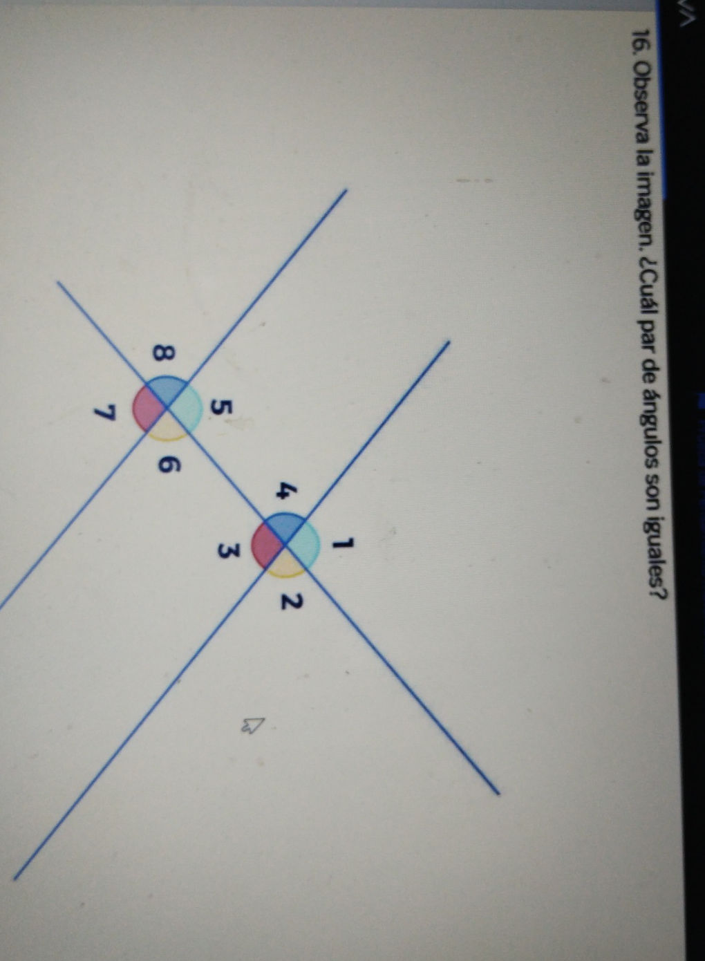 16. Observa la imagen. ¿Cuál par de ángulos | StudyX