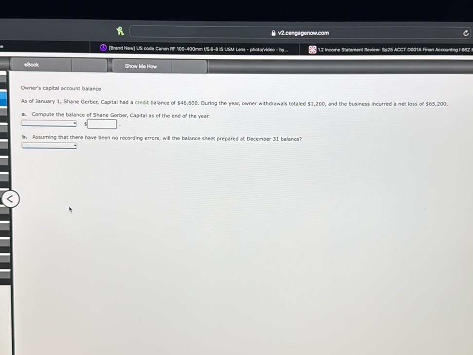 Owner's capital account balance As of | StudyX
