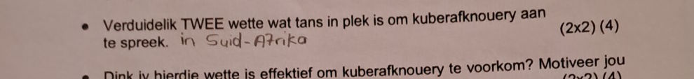Verduidelik TWEE wette wat tans in plek is