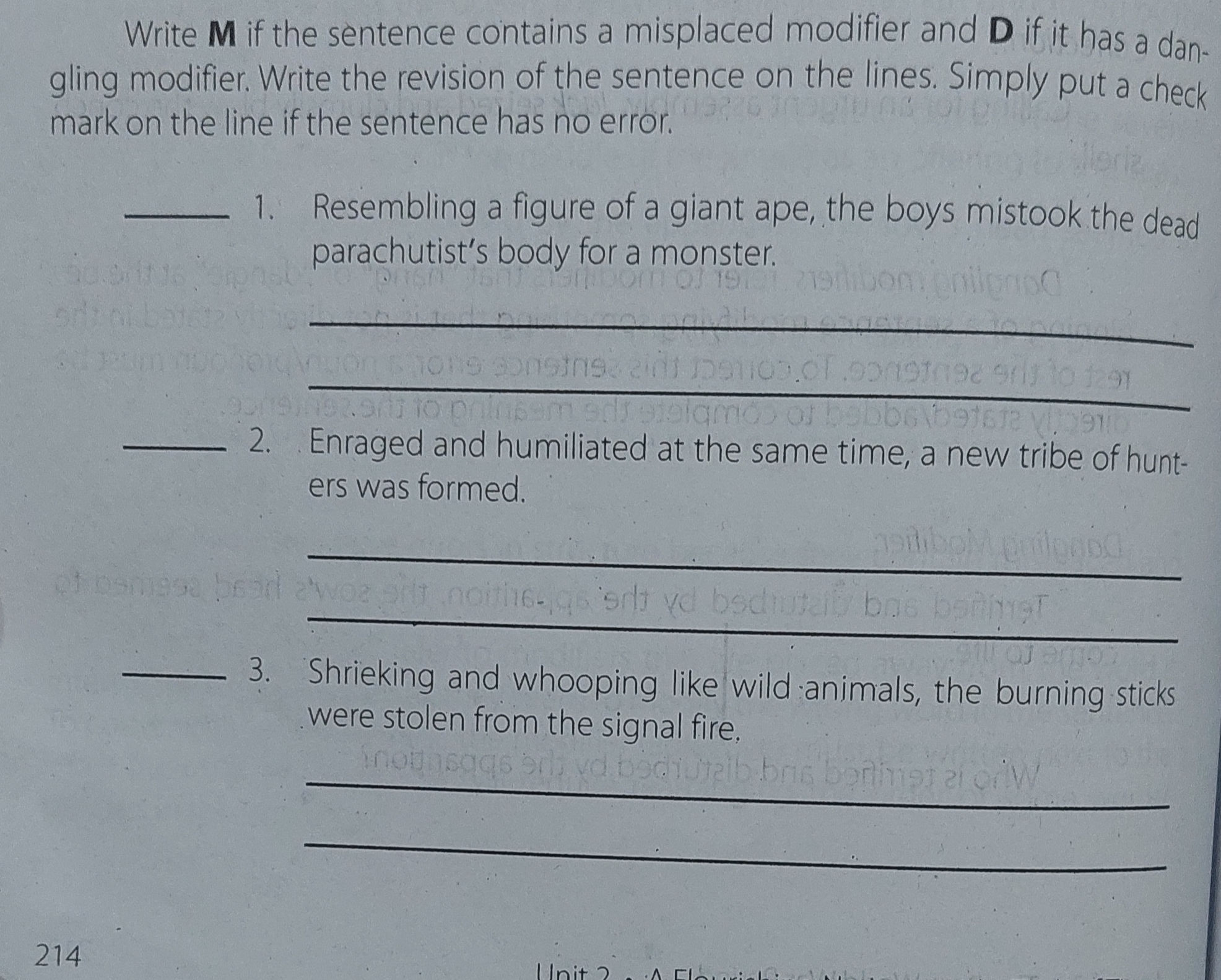 Write M if the sentence contains a misplaced | StudyX
