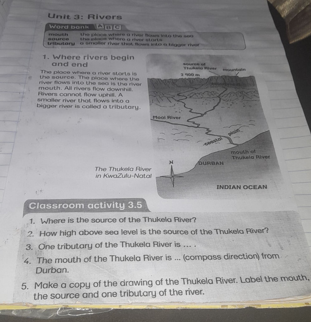 Where is the source of the Thukela River? 2.
