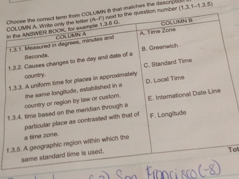 Choose the correct term from COLUMN B that | StudyX