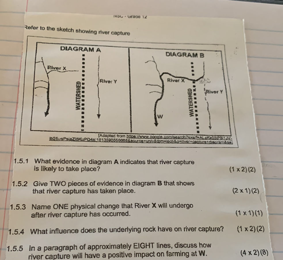 Refer to the sketch showing river capture | StudyX