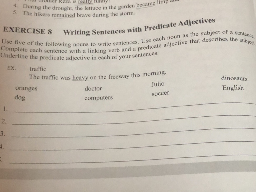 EXERCISE 8 Writing Sentences with Predicate | StudyX