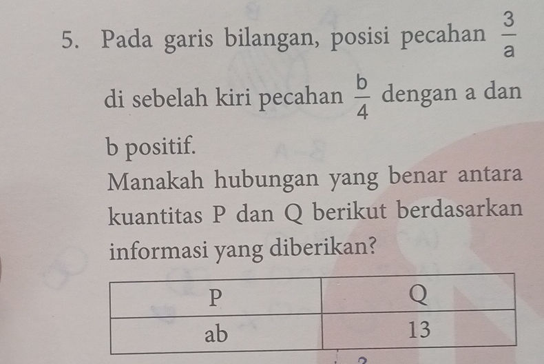 5. Pada garis bilangan, posisi pecahan $ | StudyX