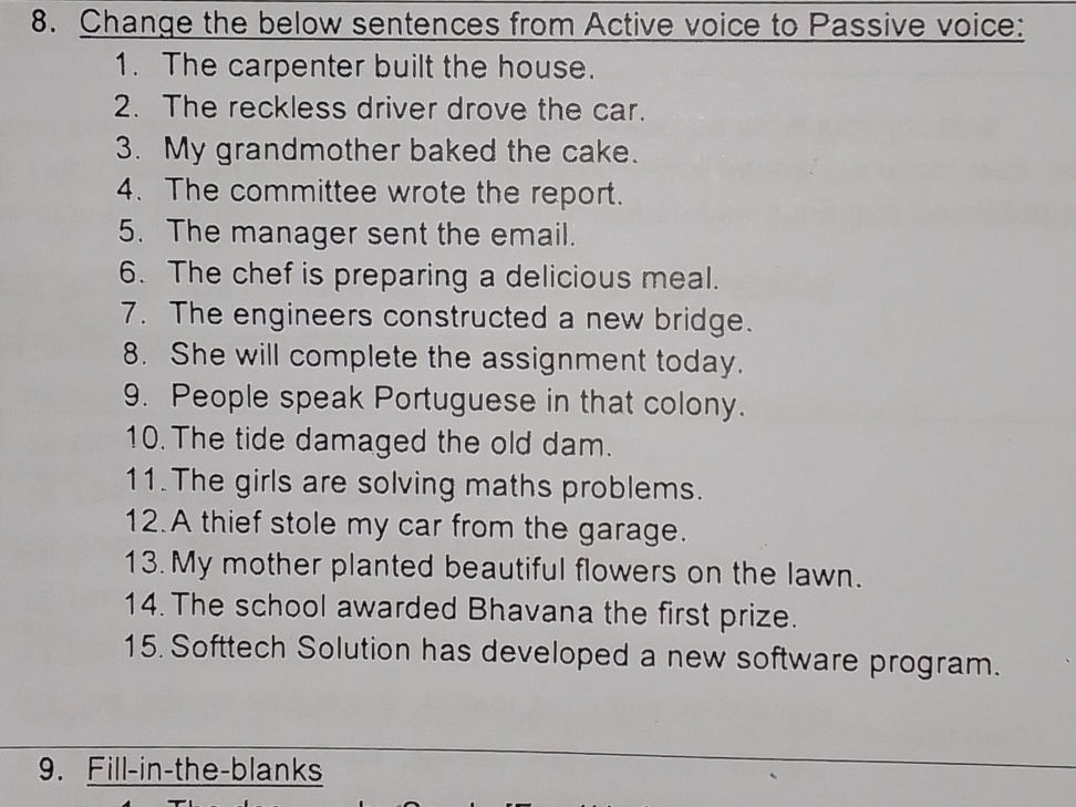 8. Change the below sentences from Active | StudyX