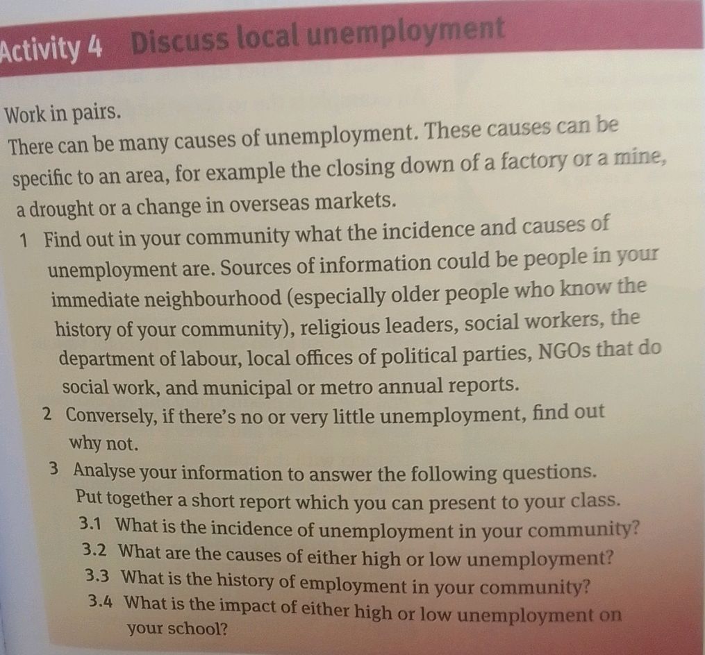 Activity 4 Discuss local unemployment Work | StudyX