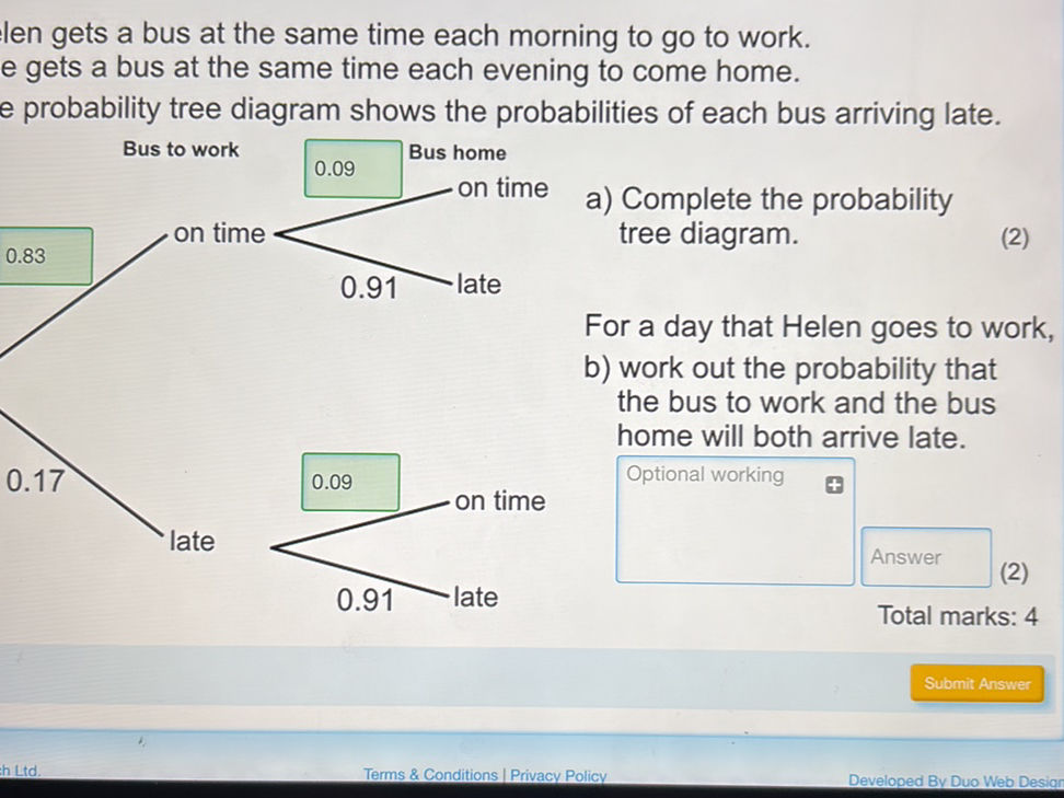 a) Complete the probability tree diagram. | StudyX