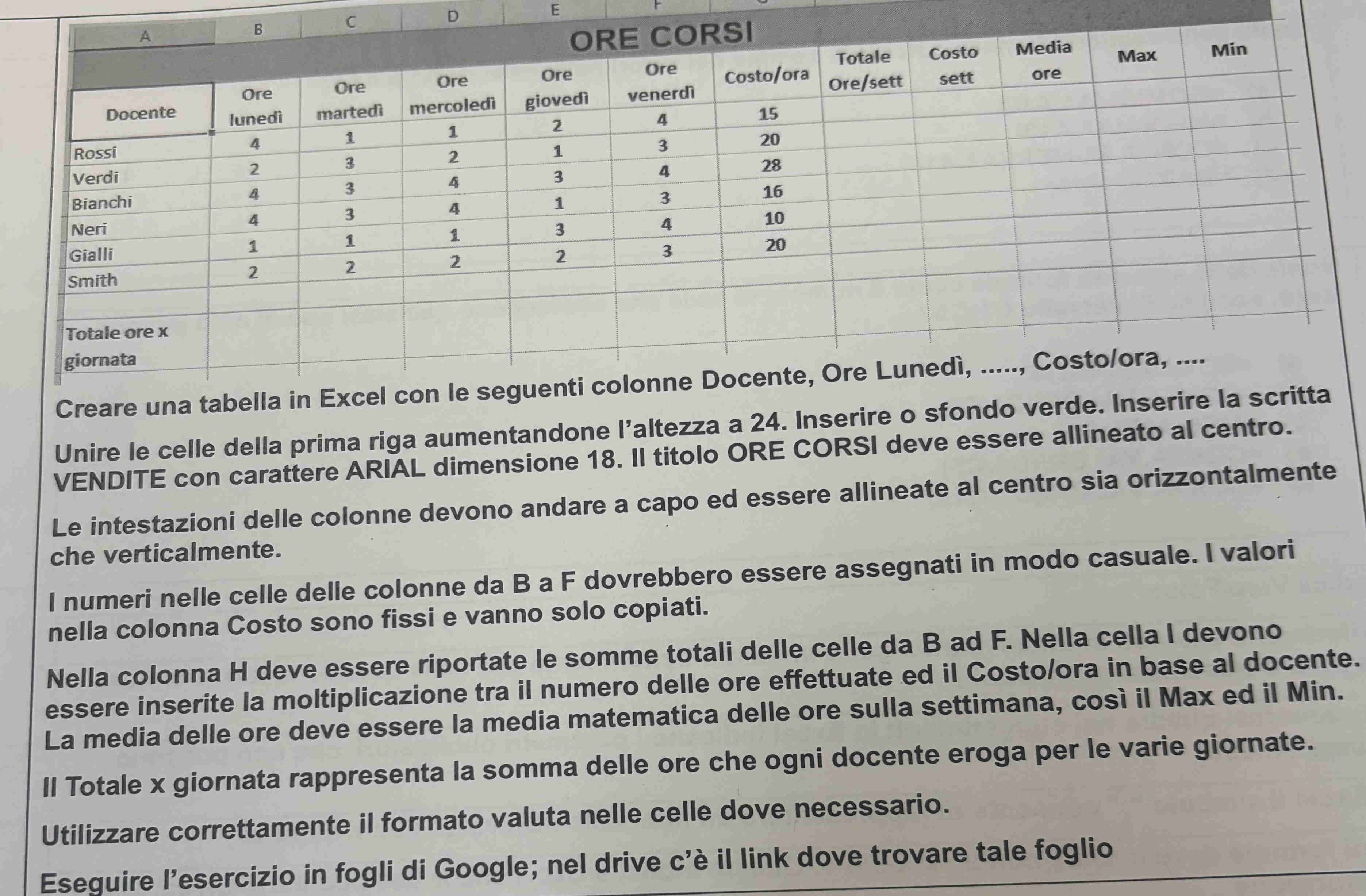 Create a table in Excel with the following | StudyX