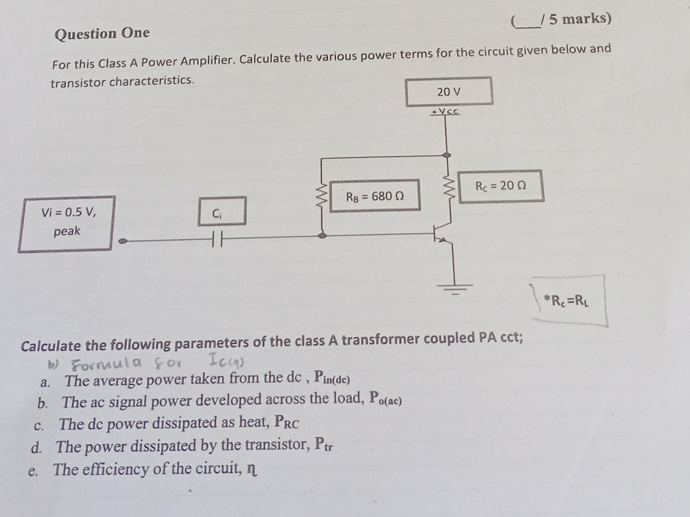 Question One For this Class A Power | StudyX
