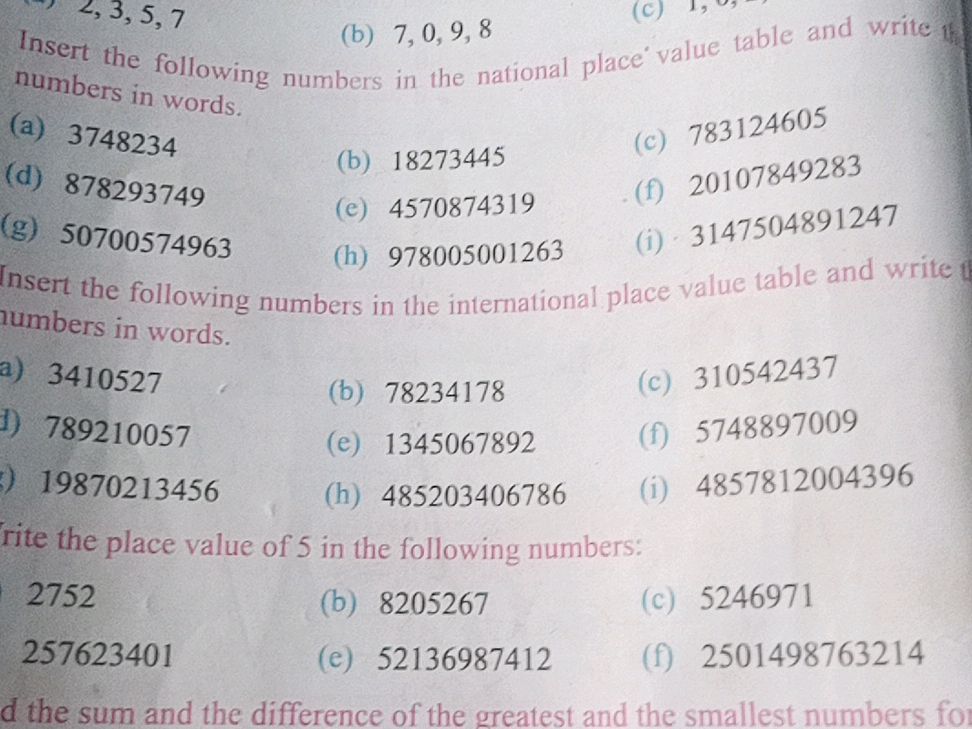 Insert the following numbers in the national | StudyX
