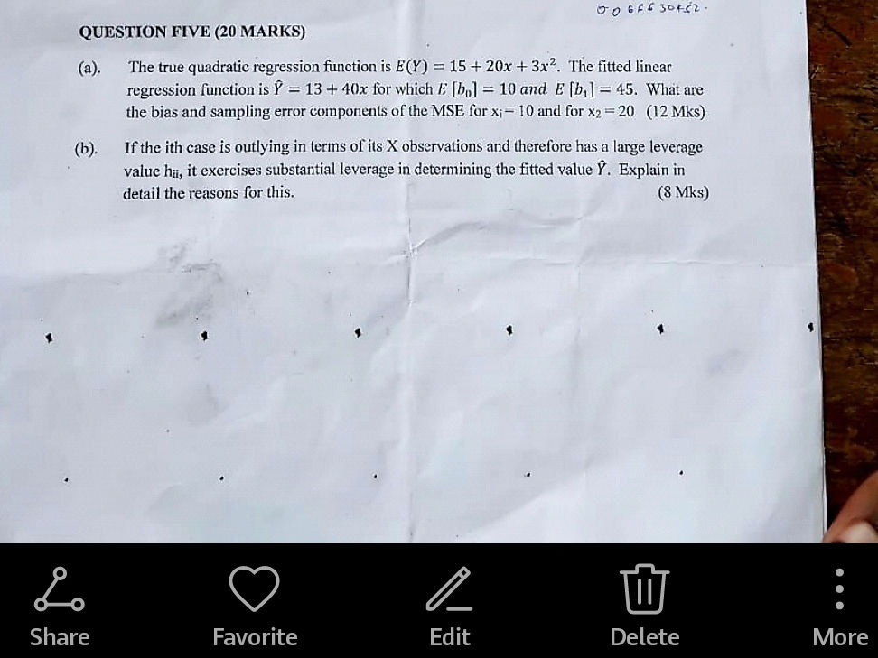 (a). The true quadratic regression function | StudyX