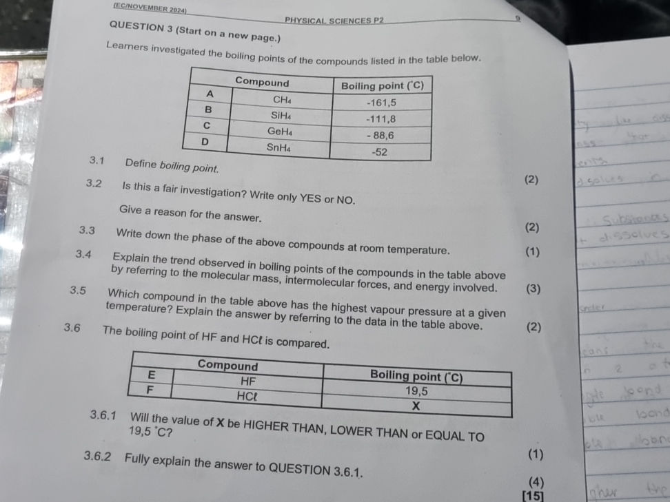 Learners investigated the boiling points of | StudyX