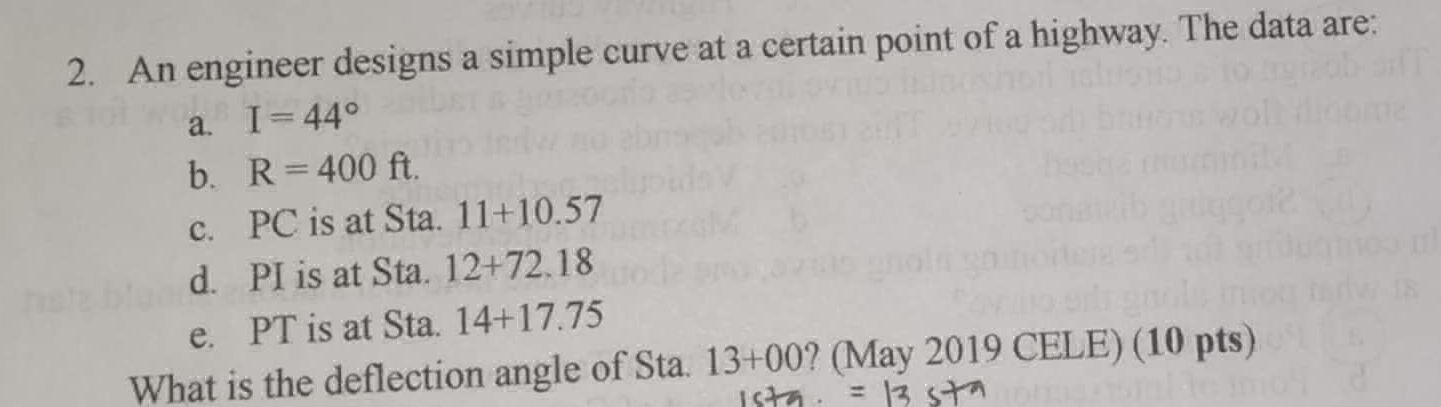 2. An engineer designs a simple curve at a | StudyX