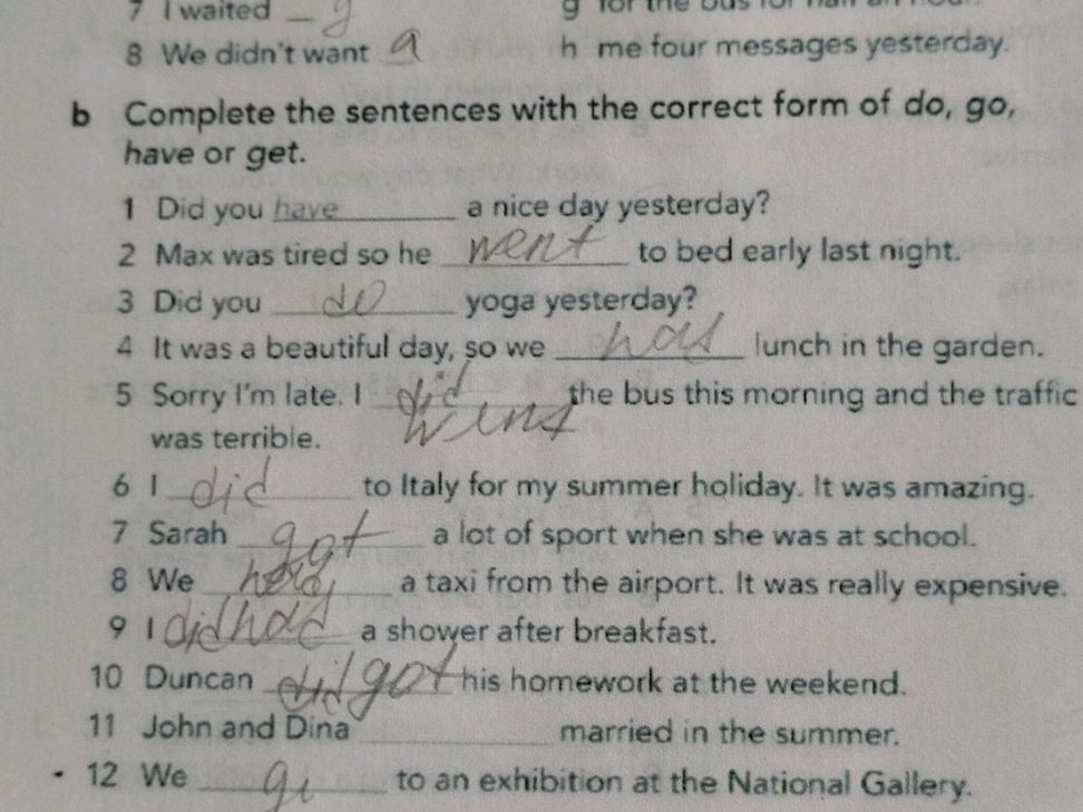 b Complete the sentences with the correct | StudyX